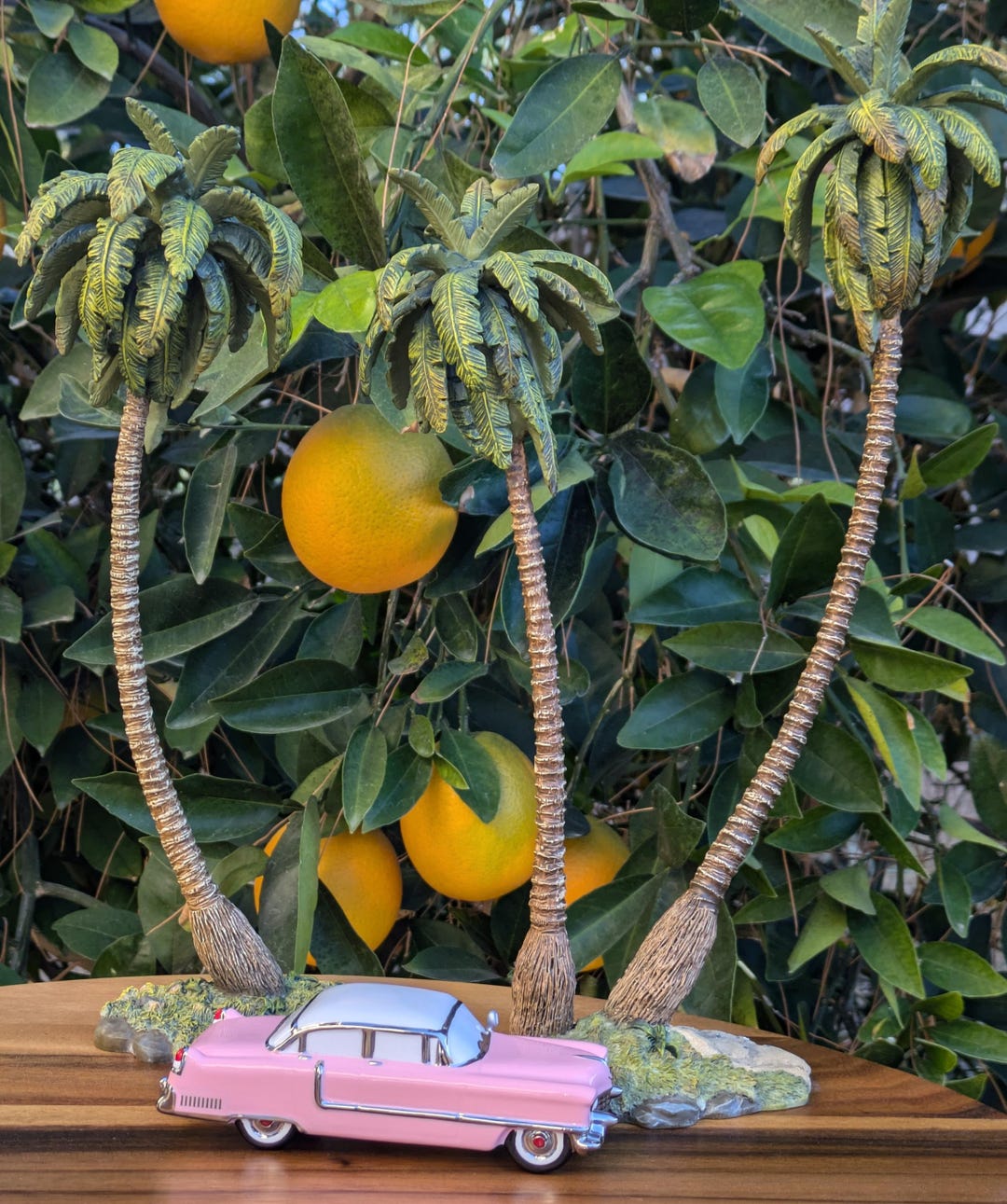 Dept 56 Palm Trees With Pink Cadillac-home Decor-train Accessory-house ...