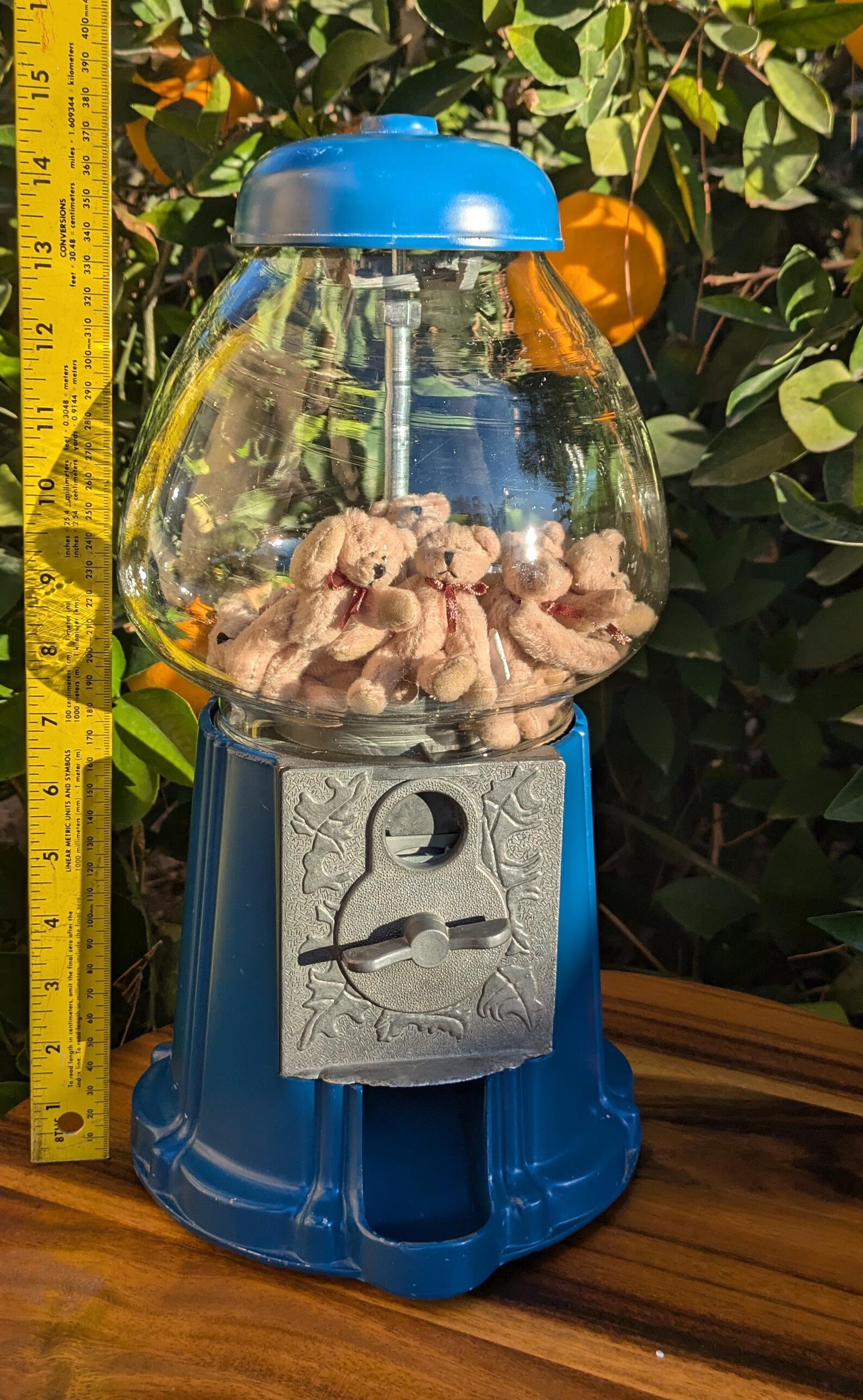 Old Fashioned 15" Gumball Machine With 10 Vintage Miniature Teddy Bears ...