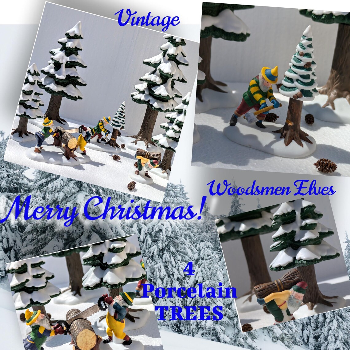 Bundle Pine Trees (4) and Christmas Elves-woodsmen Elves-dept. 56-north ...