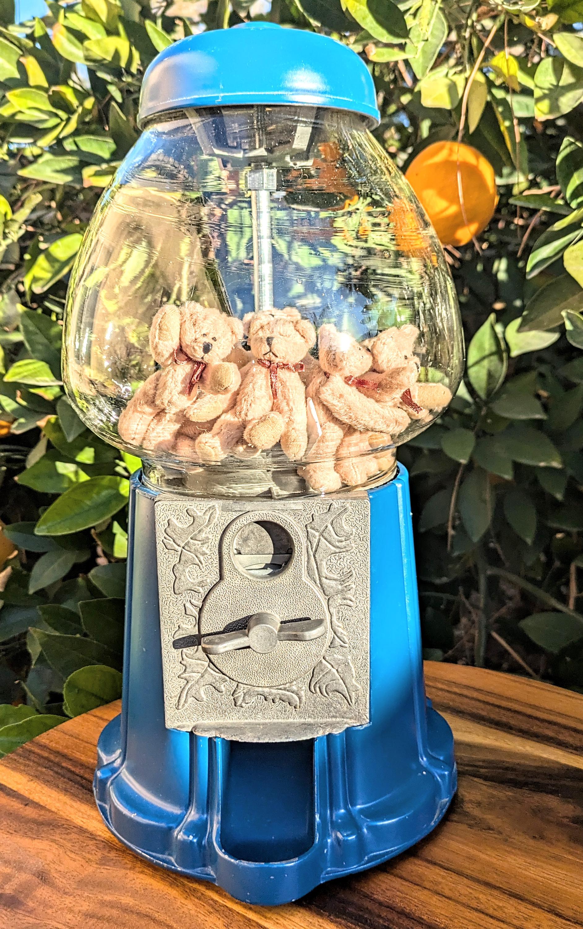 Old Fashioned 15" Gumball Machine With 10 Vintage Miniature Teddy Bears ...