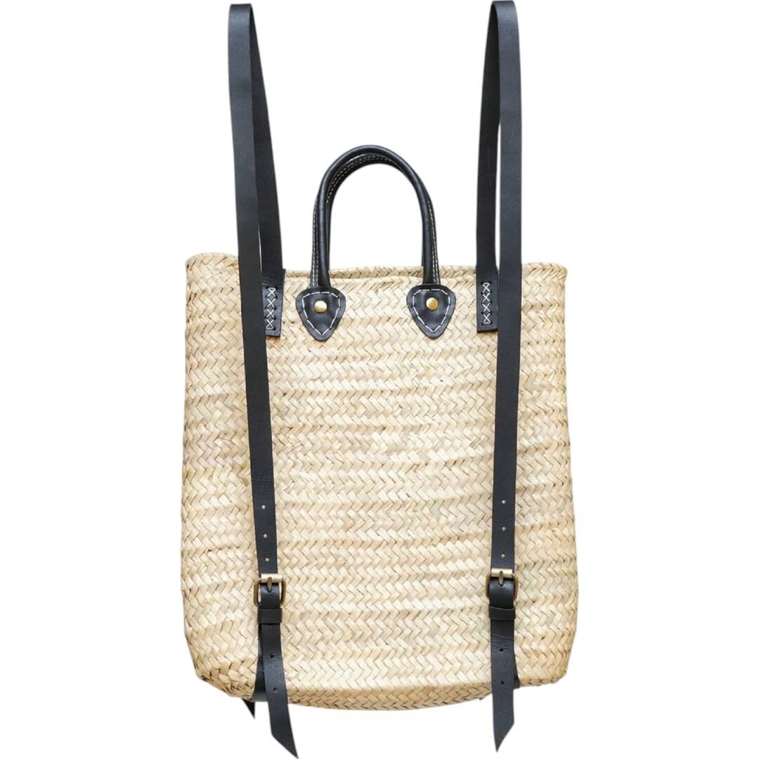 Straw Baskets Summer Backpack Leather Handles Backpack French Basket ...