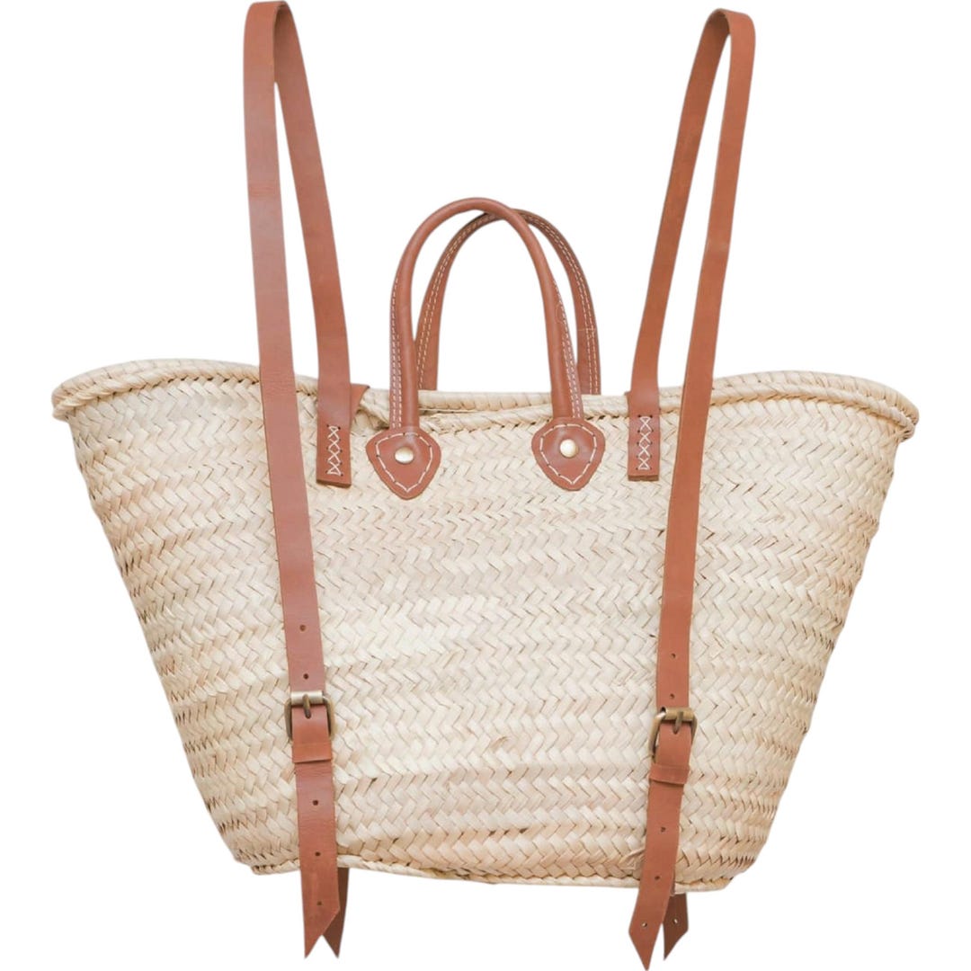 Straw Baskets Summer Backpack Leather Handles Backpack French Basket ...
