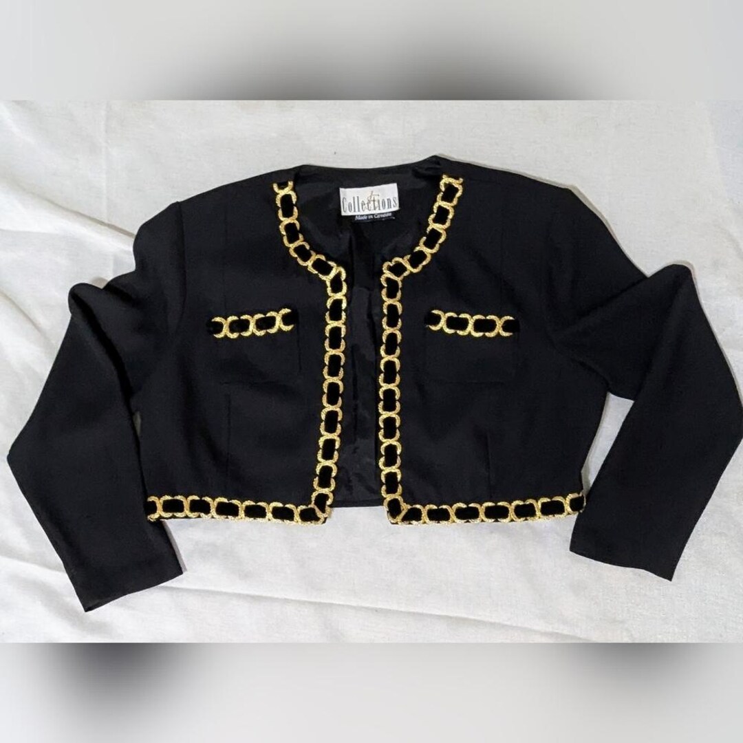 1990s Cropped Boxy Jacket Blazer With Gold and Velvet Details - Etsy