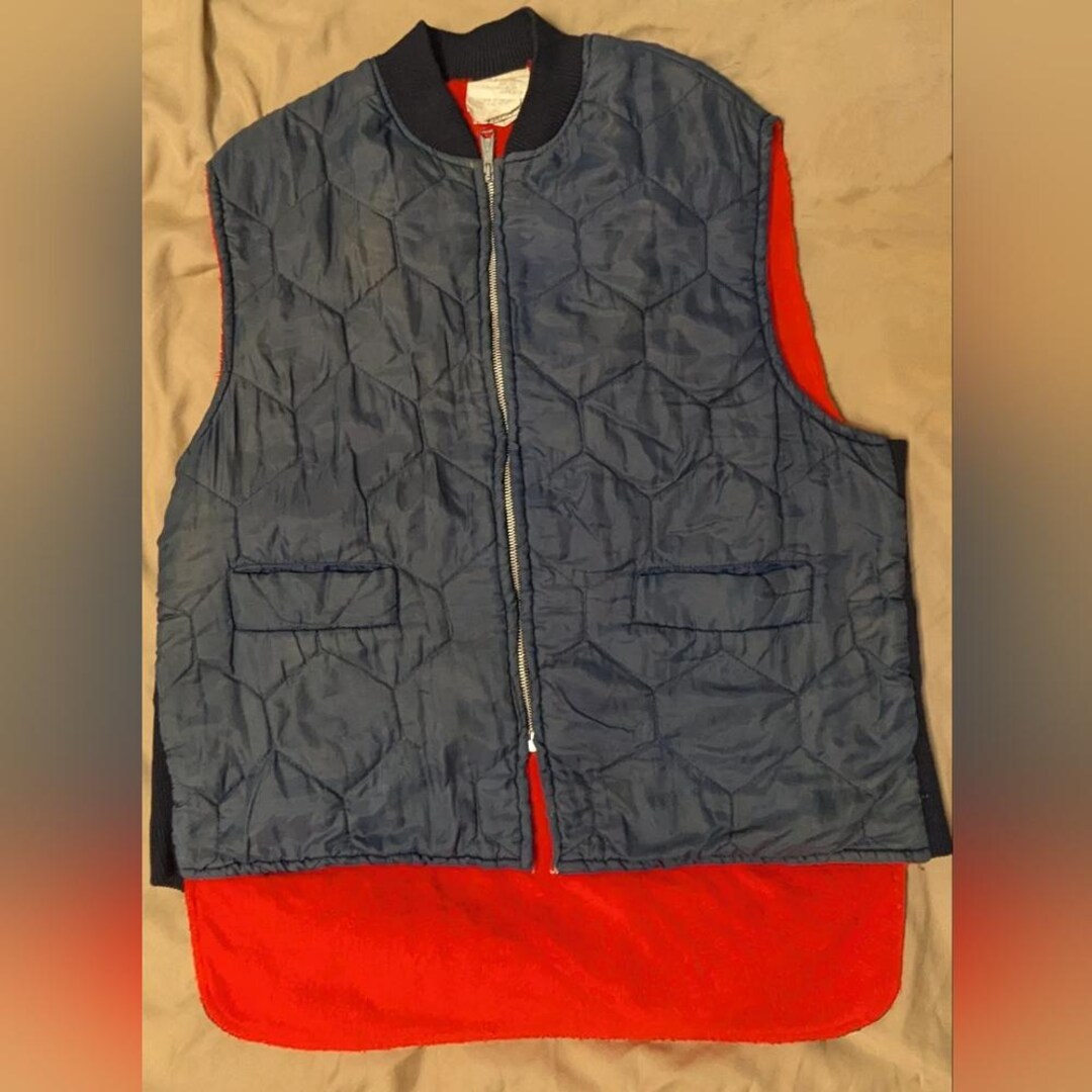 1970s Navy Blue and Red Hunting Vest Puffer Vest Winter Fall Vest - Etsy
