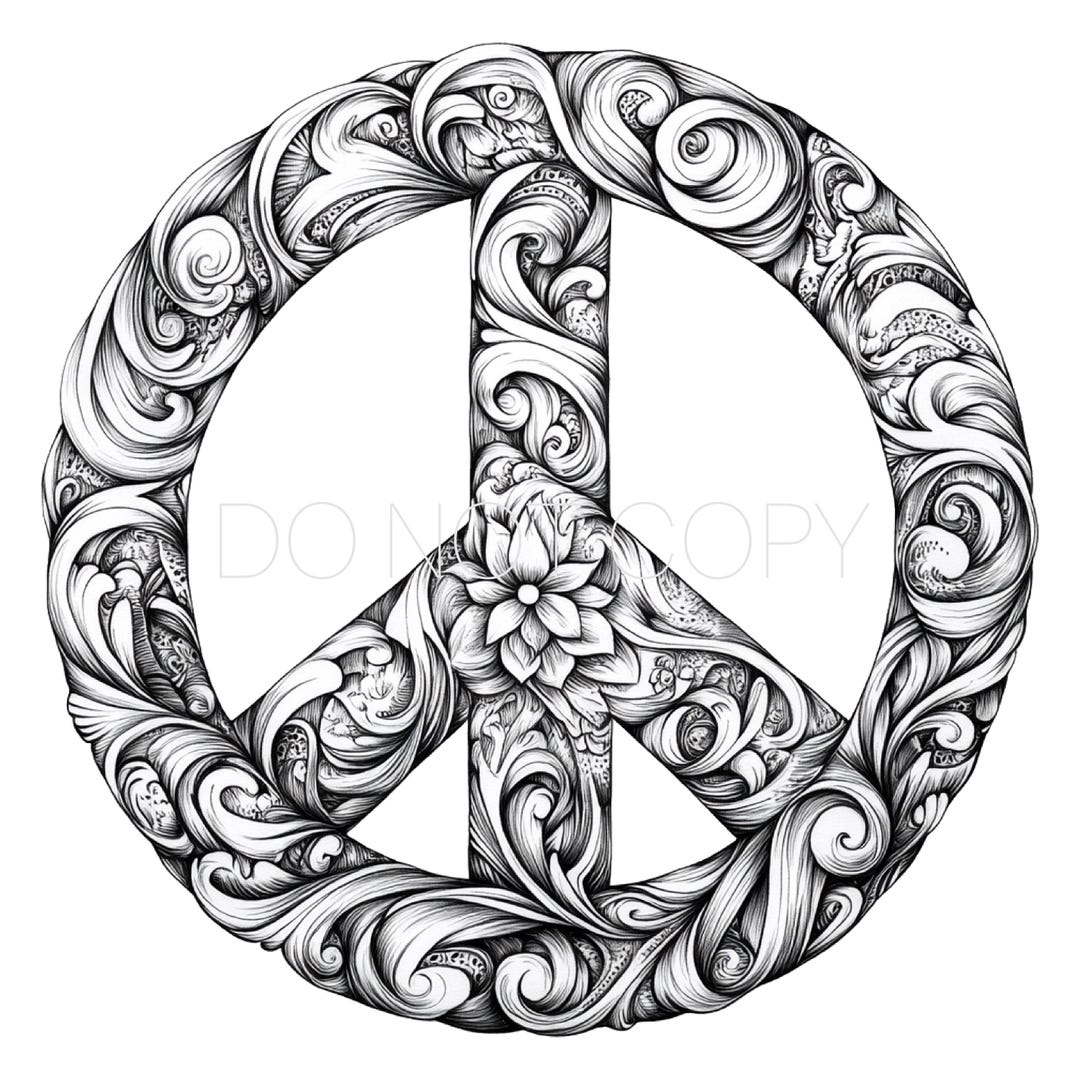 Zentangle Mandala Peace Sign PNG Digital Download File - Etsy