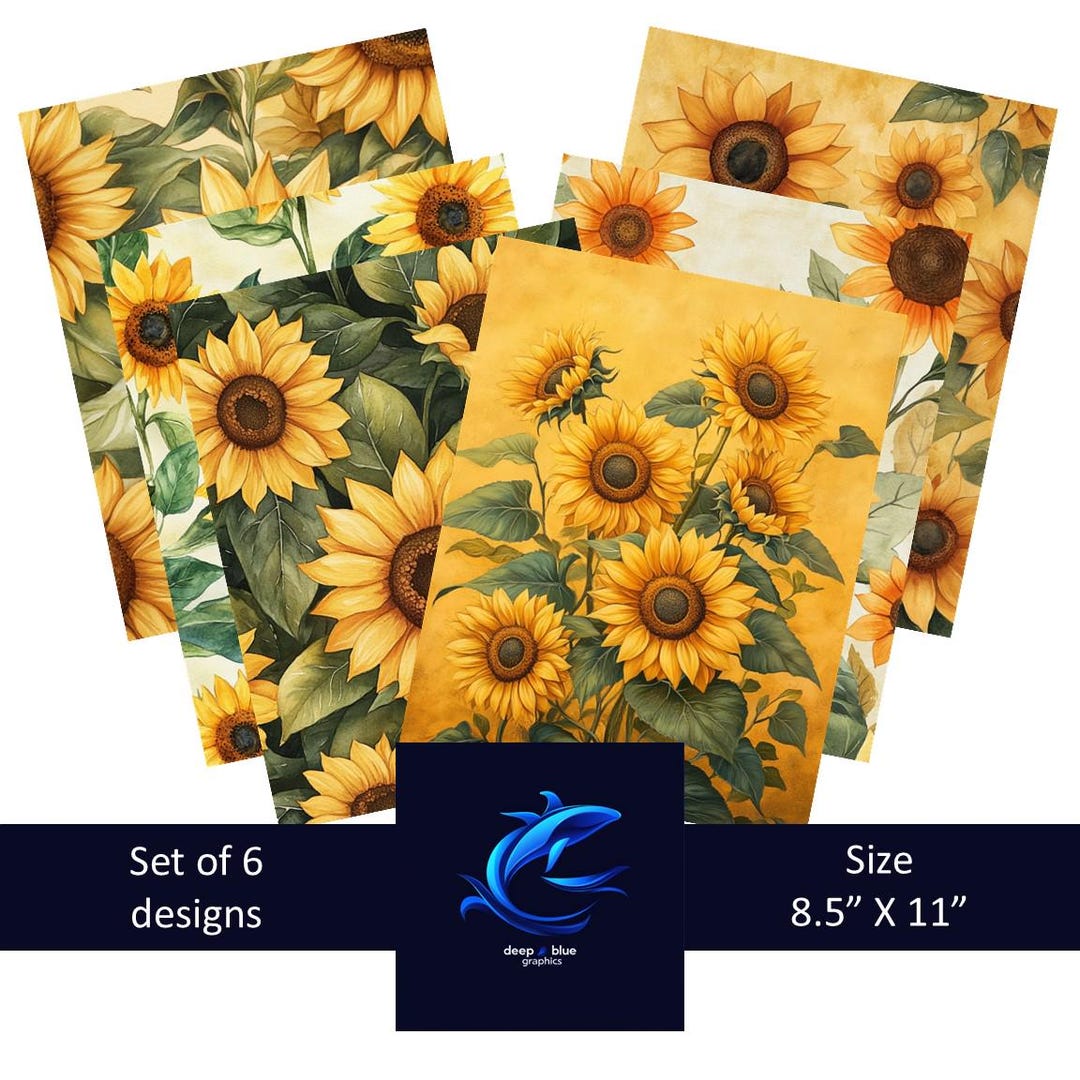 Watercolor Sunflower Journal Pages - 6 PNG & 6 PDF Digital Download ...