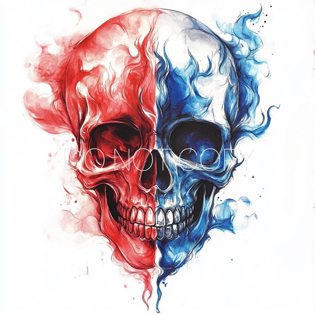 Flaming Red, White and Blue Skull PNG Digital Download File - Etsy