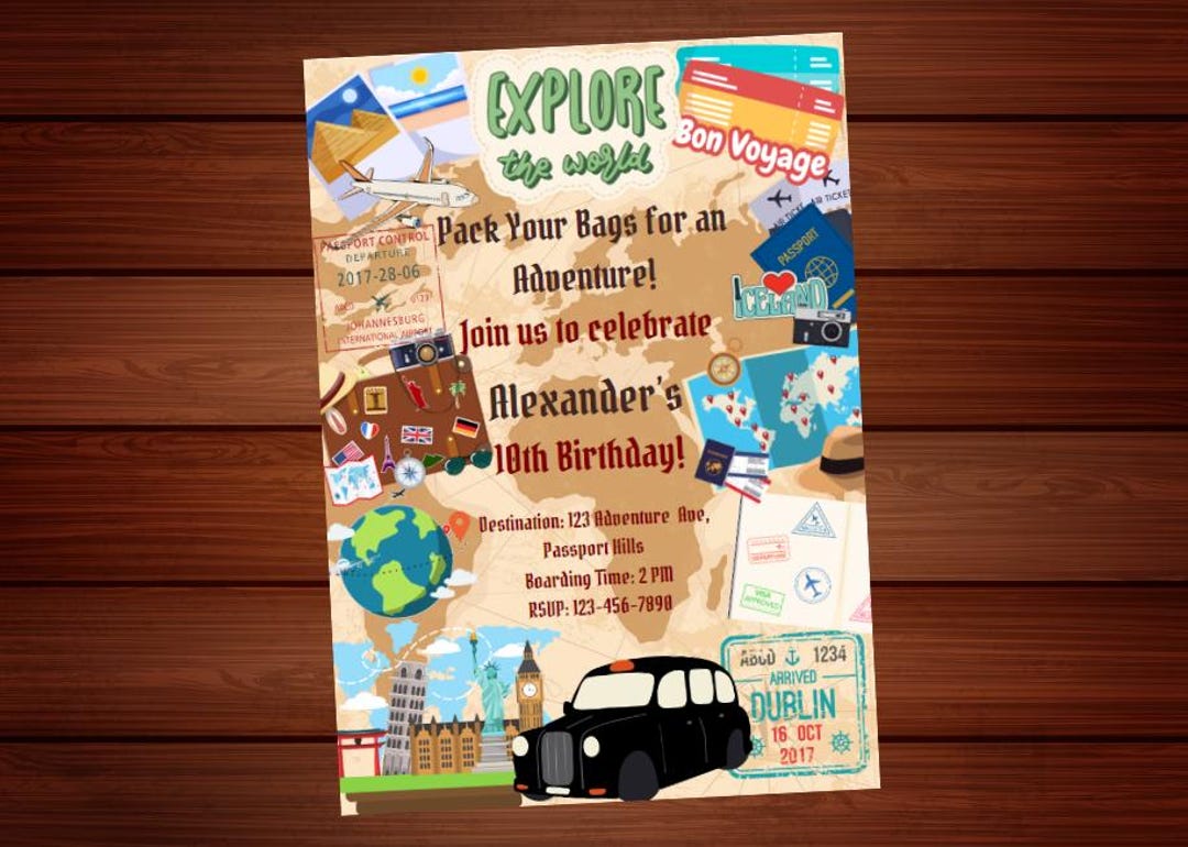 World Traveler Birthday Invitation, Printable Kids Party Invite ...