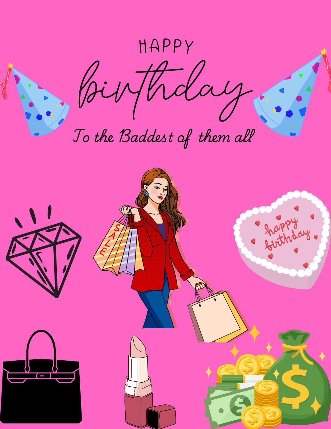 Baddie Birthday Card - Etsy
