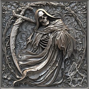 3D Deep Relief Grim Reaper PNG Set of 4 | High-detail Death Skull ...