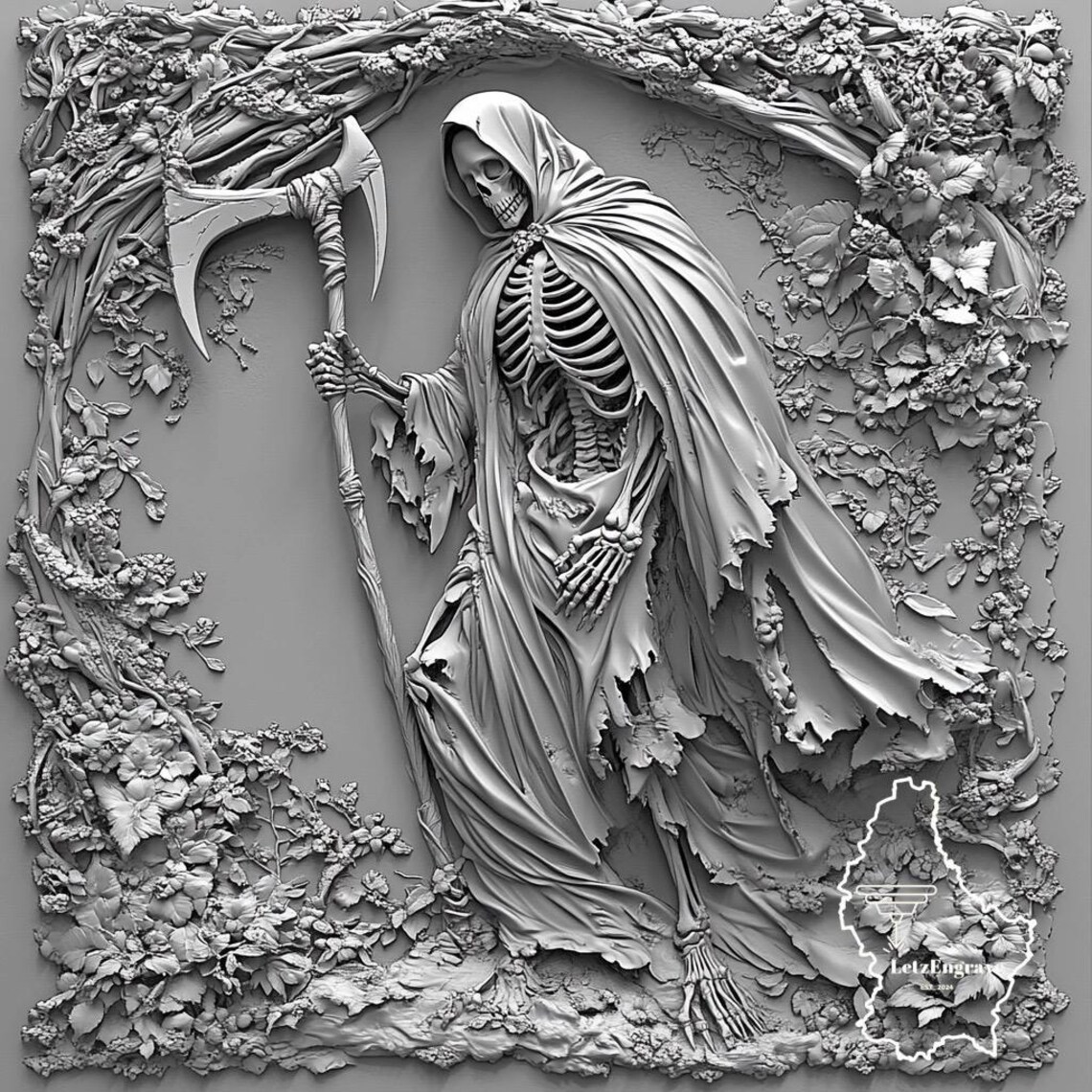 3D Deep Relief Grim Reaper PNG Set of 4 | High-detail Death Skull ...