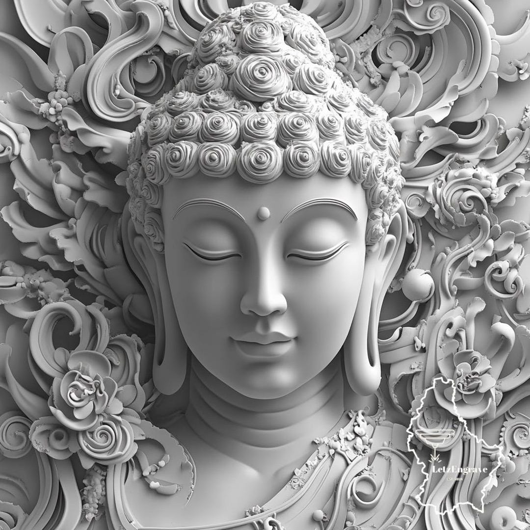 Zen Serenity Buddha 3D Zentangle Digital Design | High-detail PNG Design for CNC & Laser ...