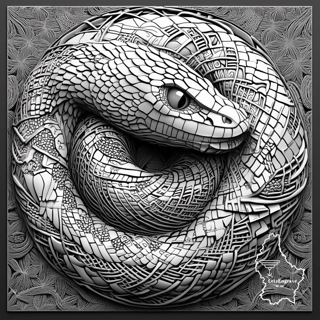 CNC 3D Deep Relief Snake Illusion Digital PNG File for Laser Engraving ...