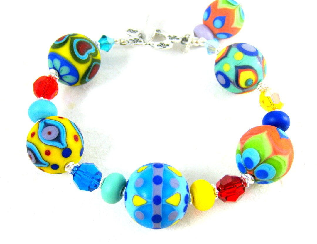 Colorful Statement Bracelet, Chunky Glass Bracelet, Bright Color ...