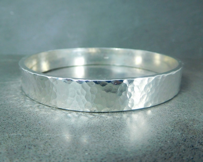 Wide Silver Bangle Hammered Silver Bracelet 10 Mm Thick - Etsy