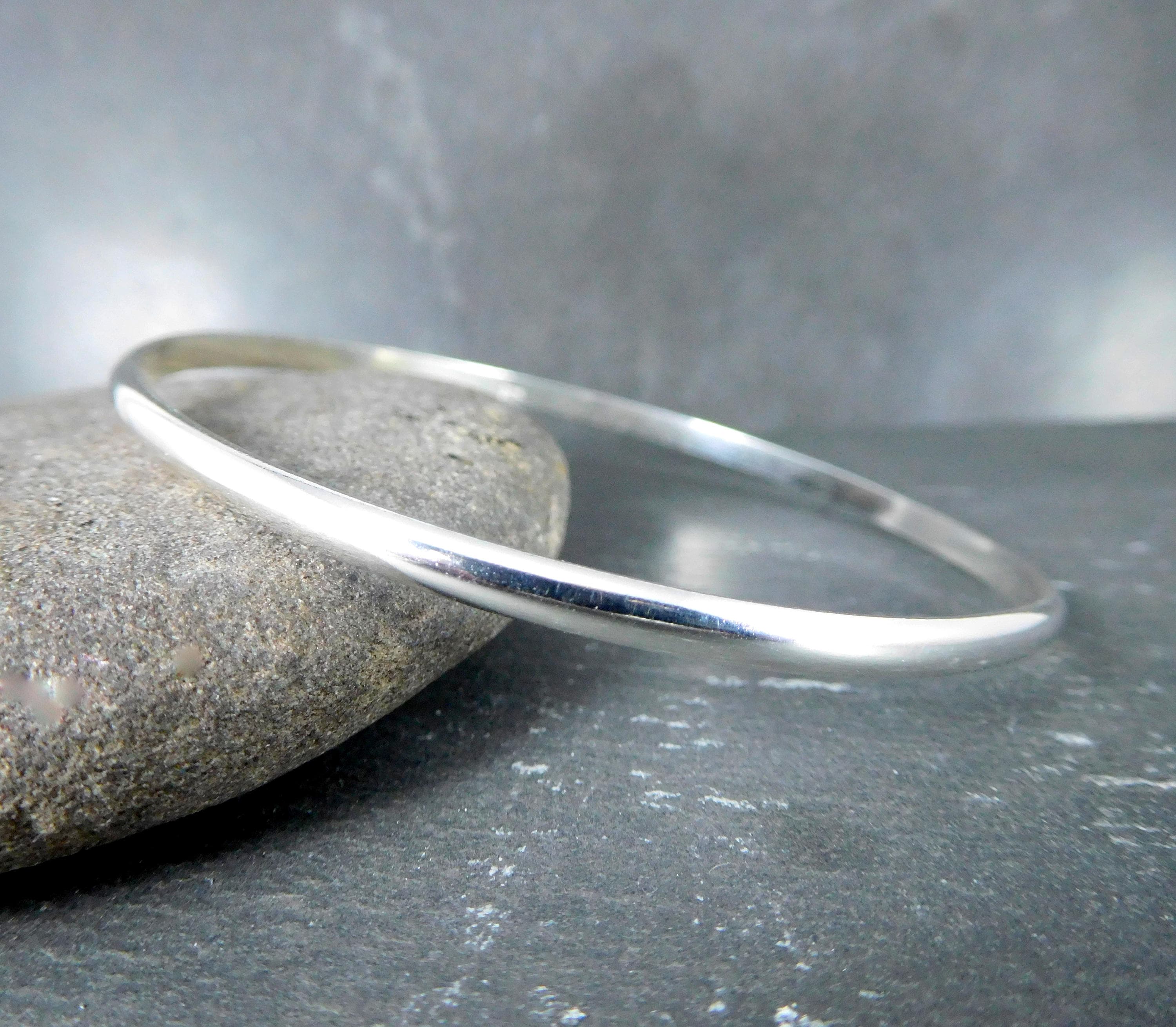 Smooth Sterling Silver Bangle Bracelet Half Round 3mm Wide | Etsy