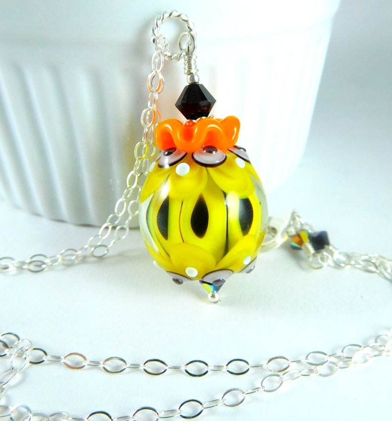Yellow Orange Black Abstract Floral Necklace Unique - Etsy