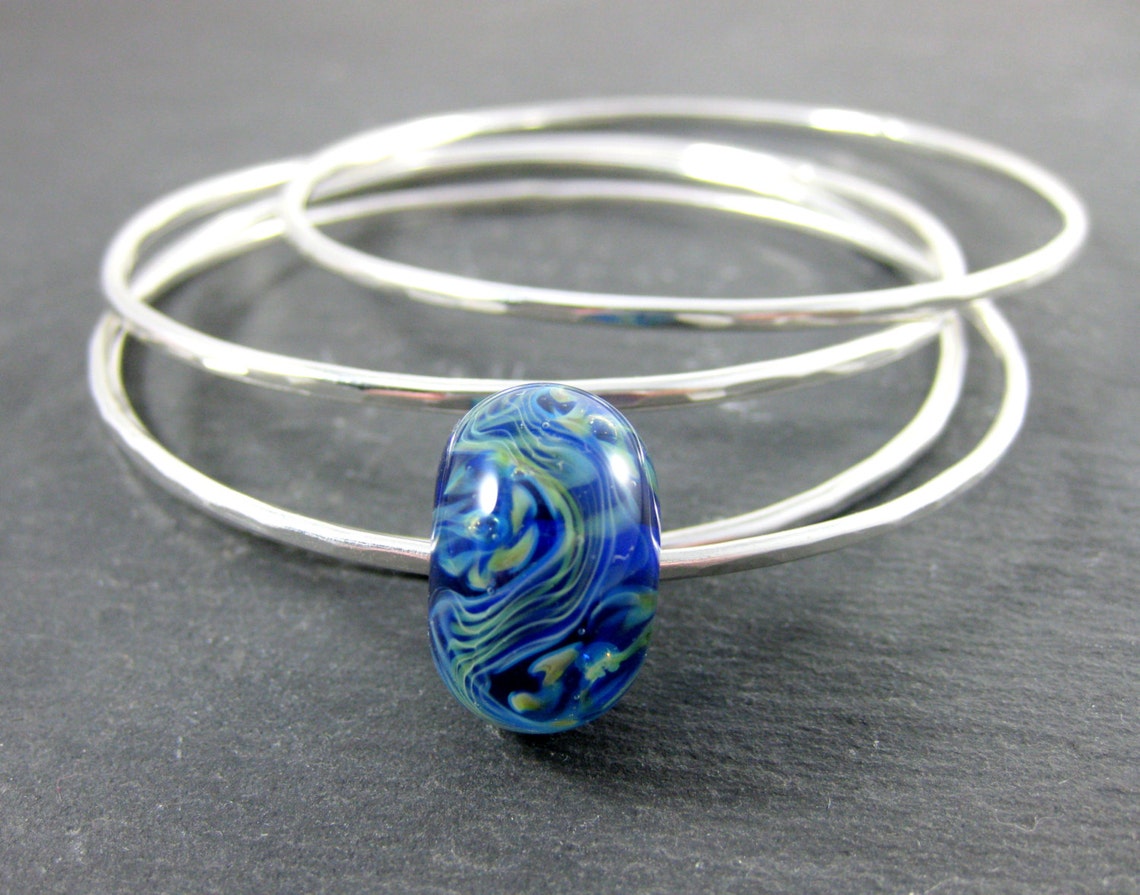 Set of 3 Sterling Silver Bangle Bracelets, Simple Bracelet Hammered ...