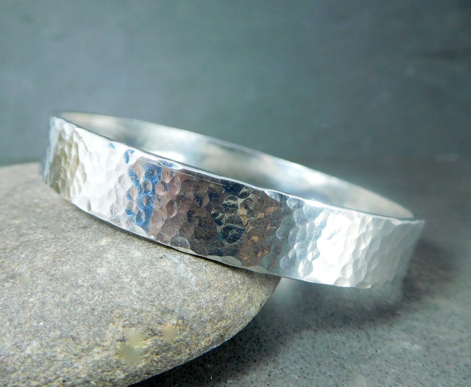 Wide Silver Bangle Hammered Silver Bracelet 10 Mm Thick - Etsy
