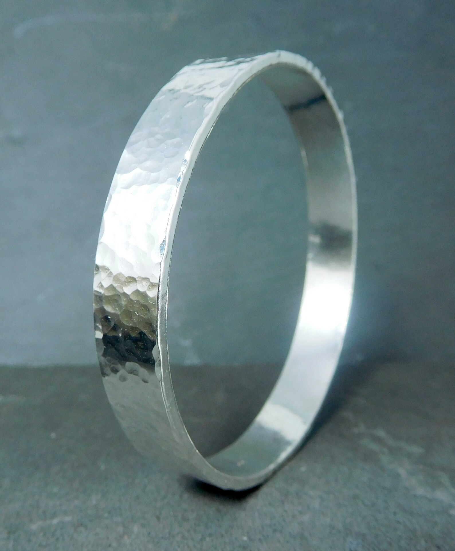 Wide Silver Bangle Hammered Silver Bracelet 10 Mm Thick - Etsy