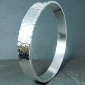 Wide Silver Bangle, Hammered Silver Bracelet, 10 Mm Thick Heavy Genuine ...