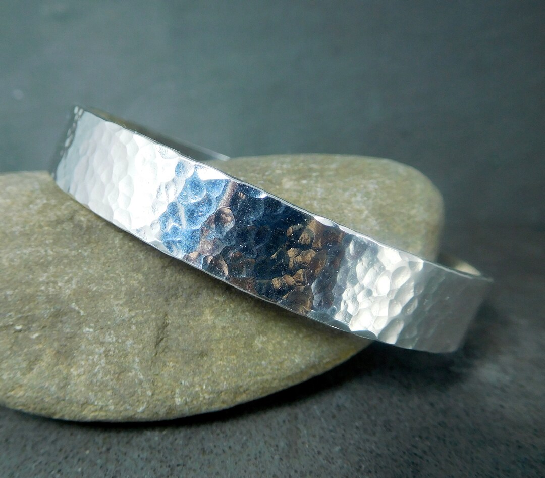 Wide Silver Bangle, Hammered Silver Bracelet, 10 Mm Thick Heavy Genuine ...