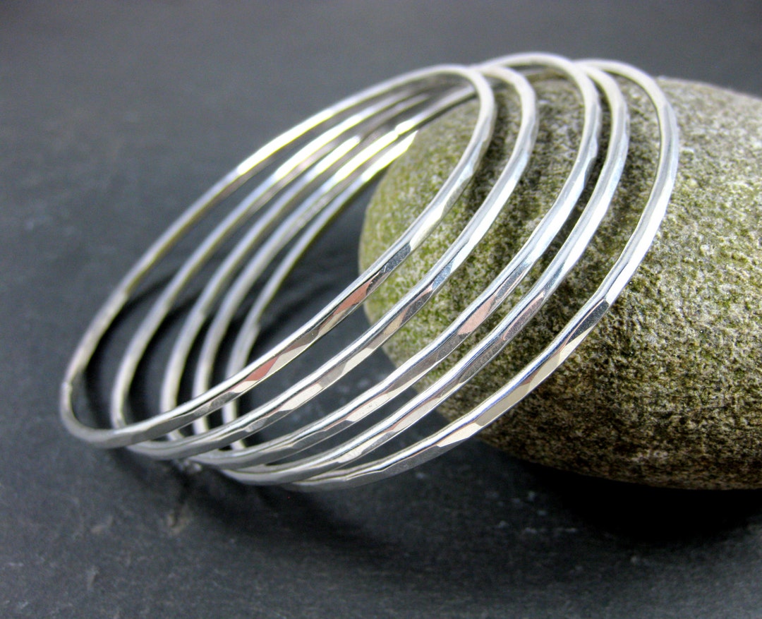 Silver Bangle Bracelets Set Of 5 Sterling Silver Bracelets Stack Of