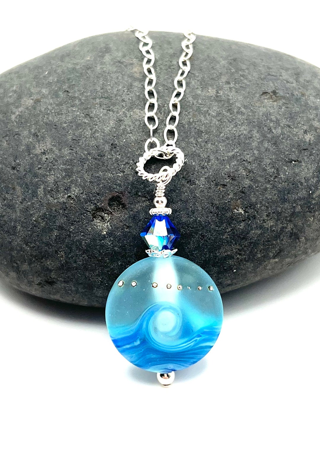 Blue Ocean Necklace, Beach Necklace, Wave Necklace, Lampwork Sea Glass ...