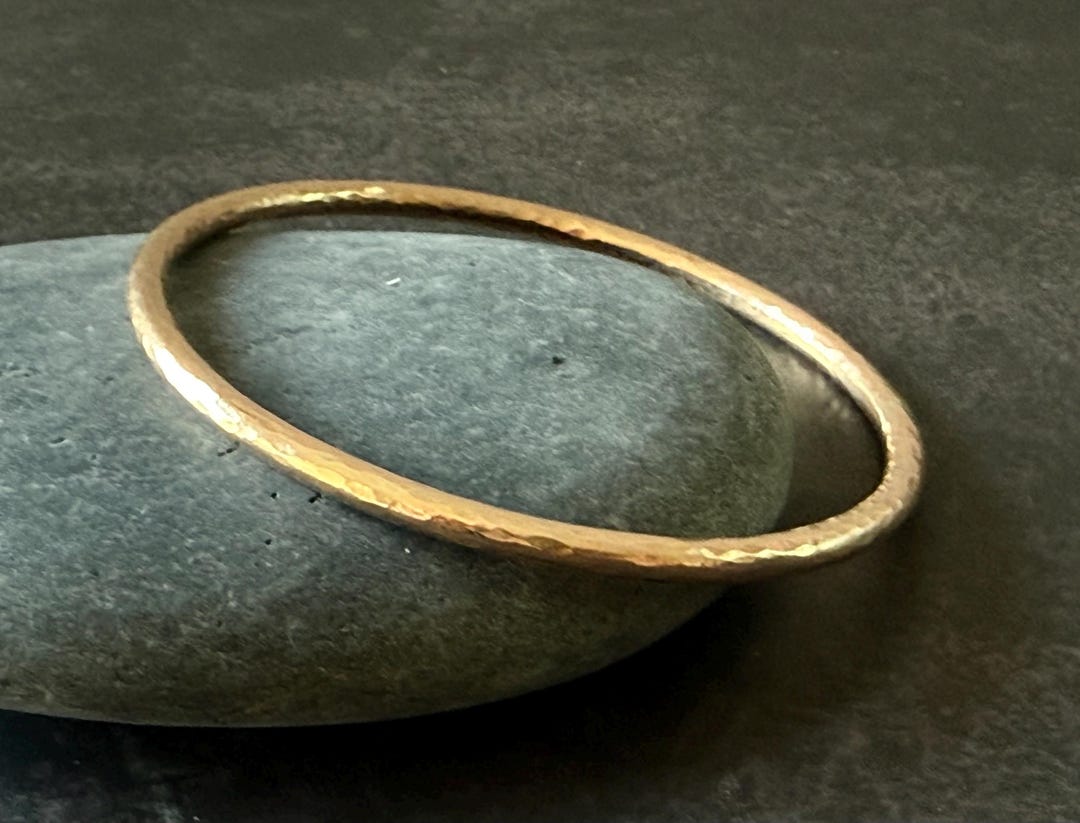 Hammered Bronze Bangle, Solid 3mm Thick Heavy Stacking Bracelet, Warm ...