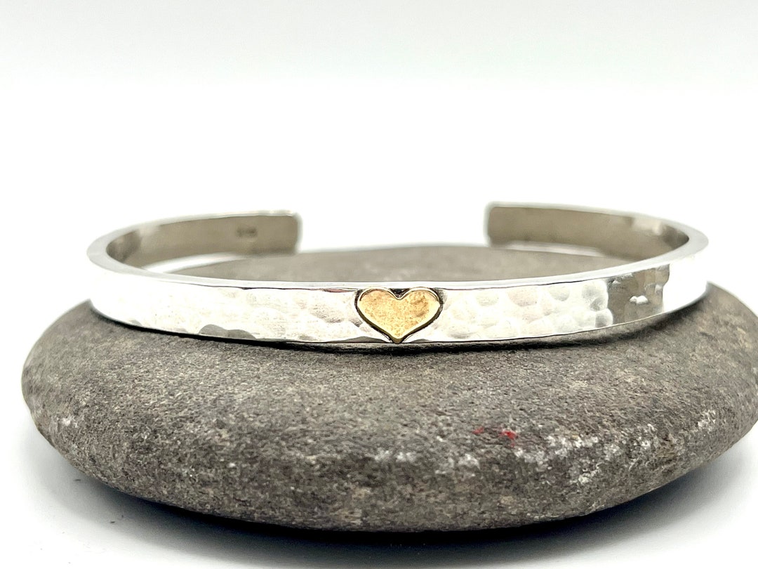 Heart Cuff Bracelet, Sterling Silver With Brass Bangle Bracelet, 5mm ...