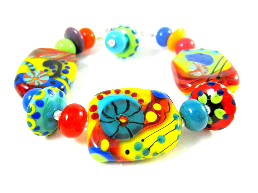 Colorful Glass Bracelet, Statement Bracelet, Funky Primary Colors ...