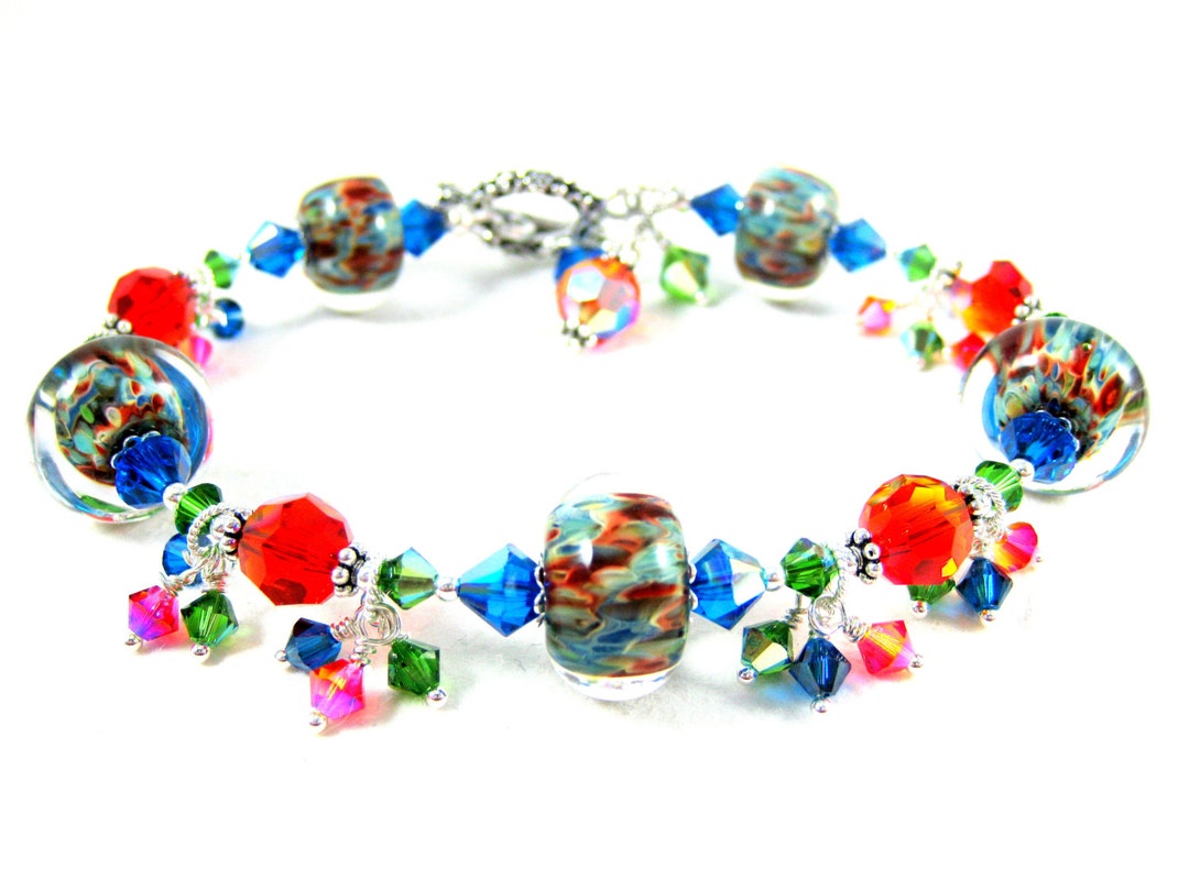 Colorful Glass Bracelet, Bright Color Jewelry, Boro Lampwork Bracelet ...
