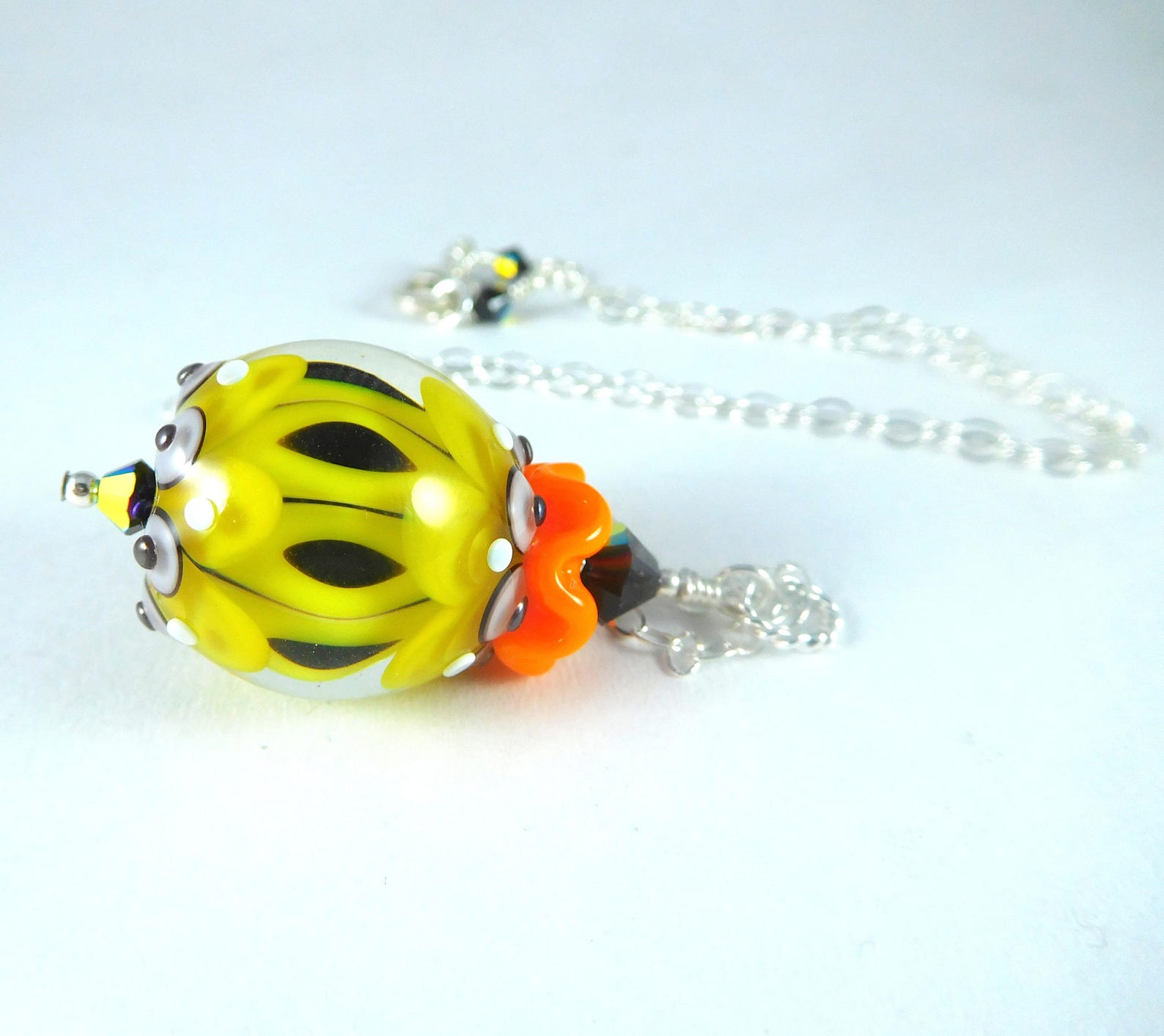 Yellow Orange Black Abstract Floral Necklace, Unique Chrysanthemum ...