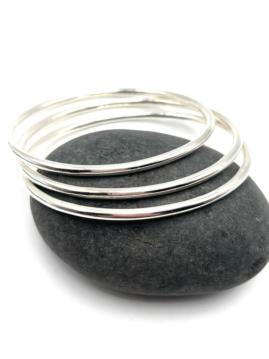 Silver Bangle Bracelets Set of 3, Solid Sterling Silver Bangles Heavy ...