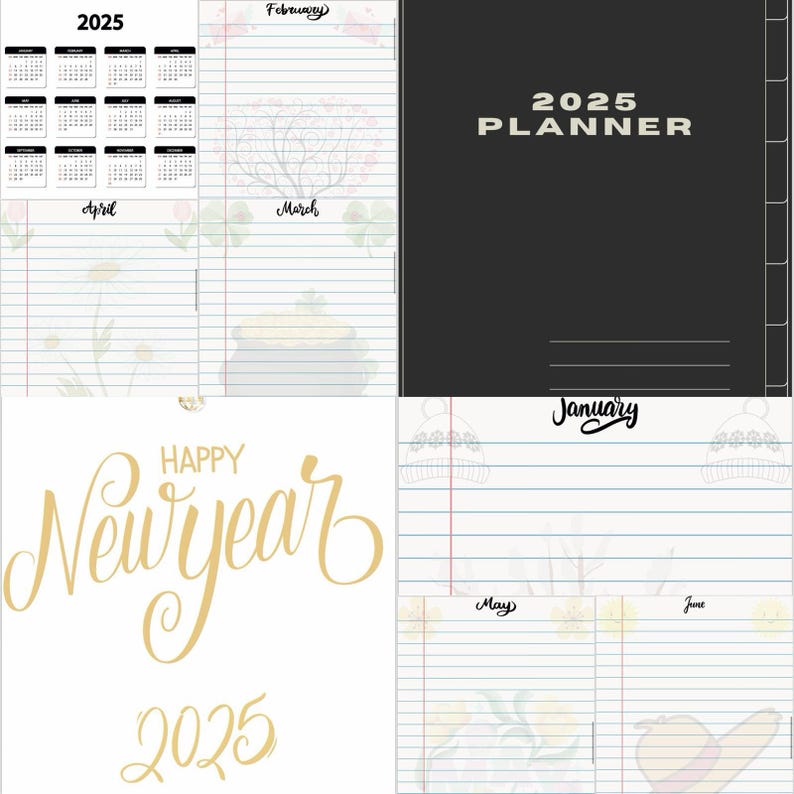2025 Pink and Blue Watercolor Daily Planner Digital Notebook Cover ...