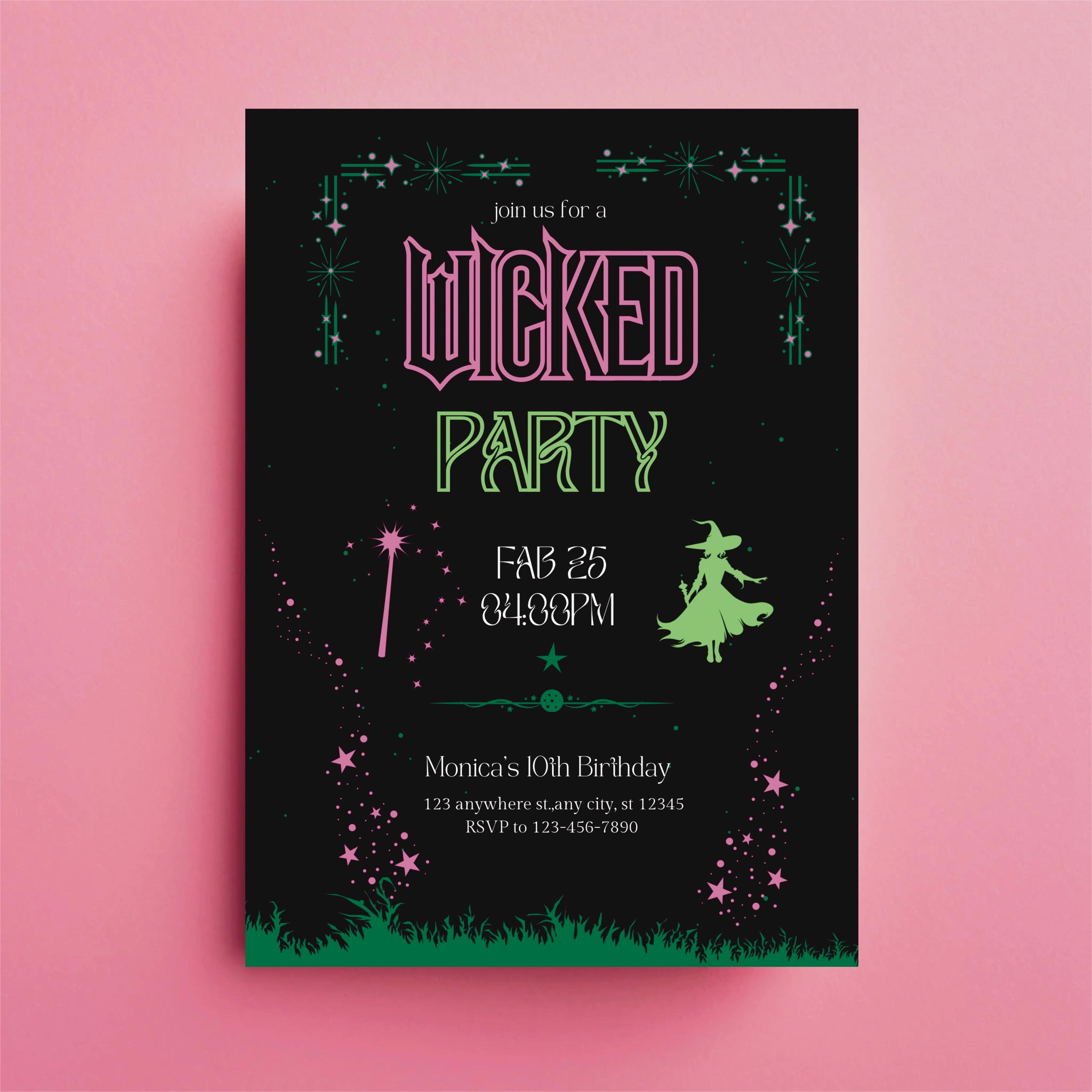 Wicked Birthday Party Invitation | Pink and Green Party | Wicked ...