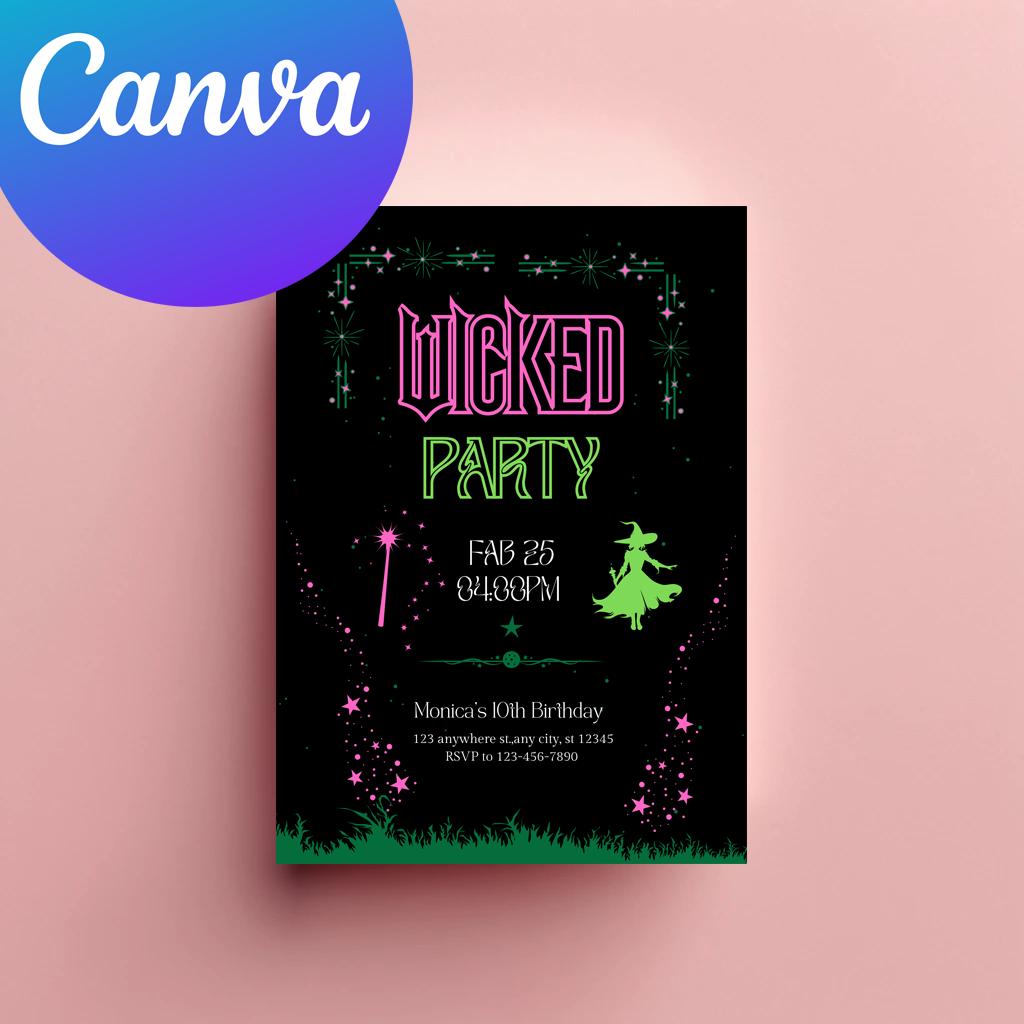 Wicked Birthday Party Invitation | Pink and Green Party | Wicked ...