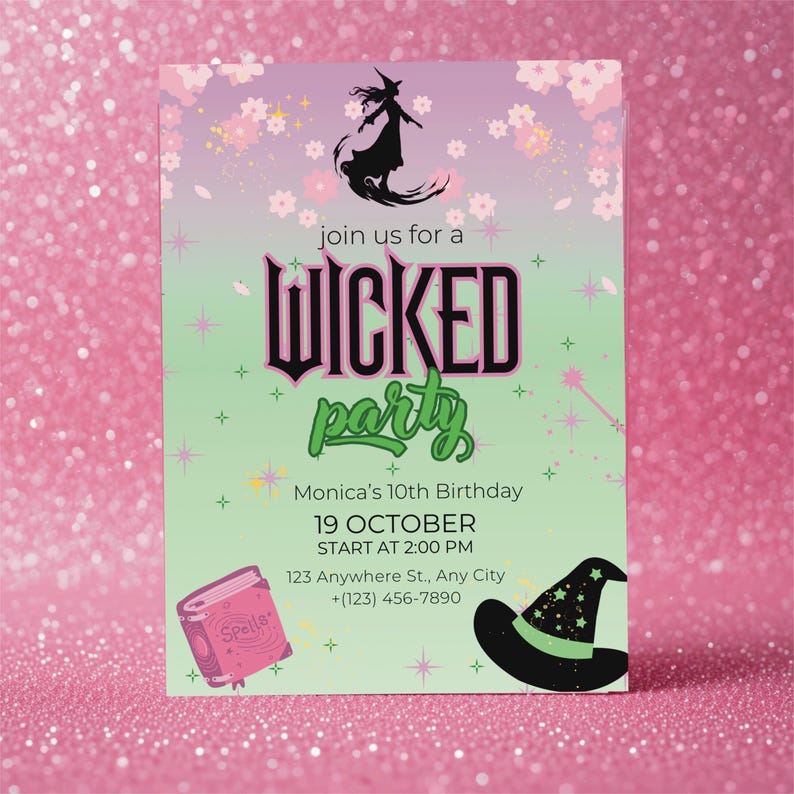 Editable Wicked Movie Party Invitation Template | Wicked the Musical ...