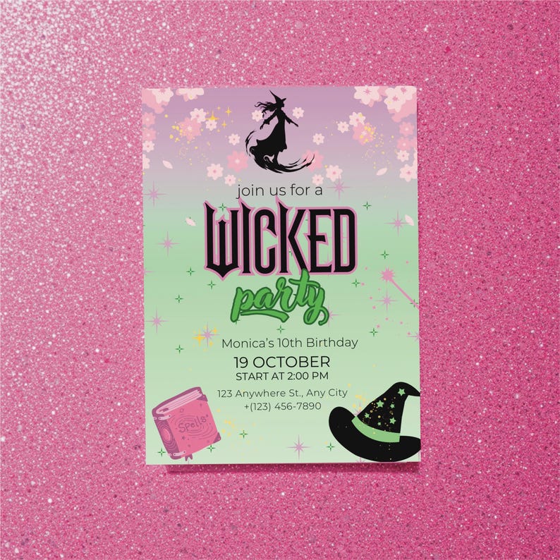 Editable Wicked Movie Party Invitation Template | Wicked the Musical ...
