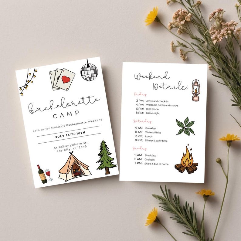 Bach Camp Invitation & Itinerary Template | Camp Bach Checkered ...