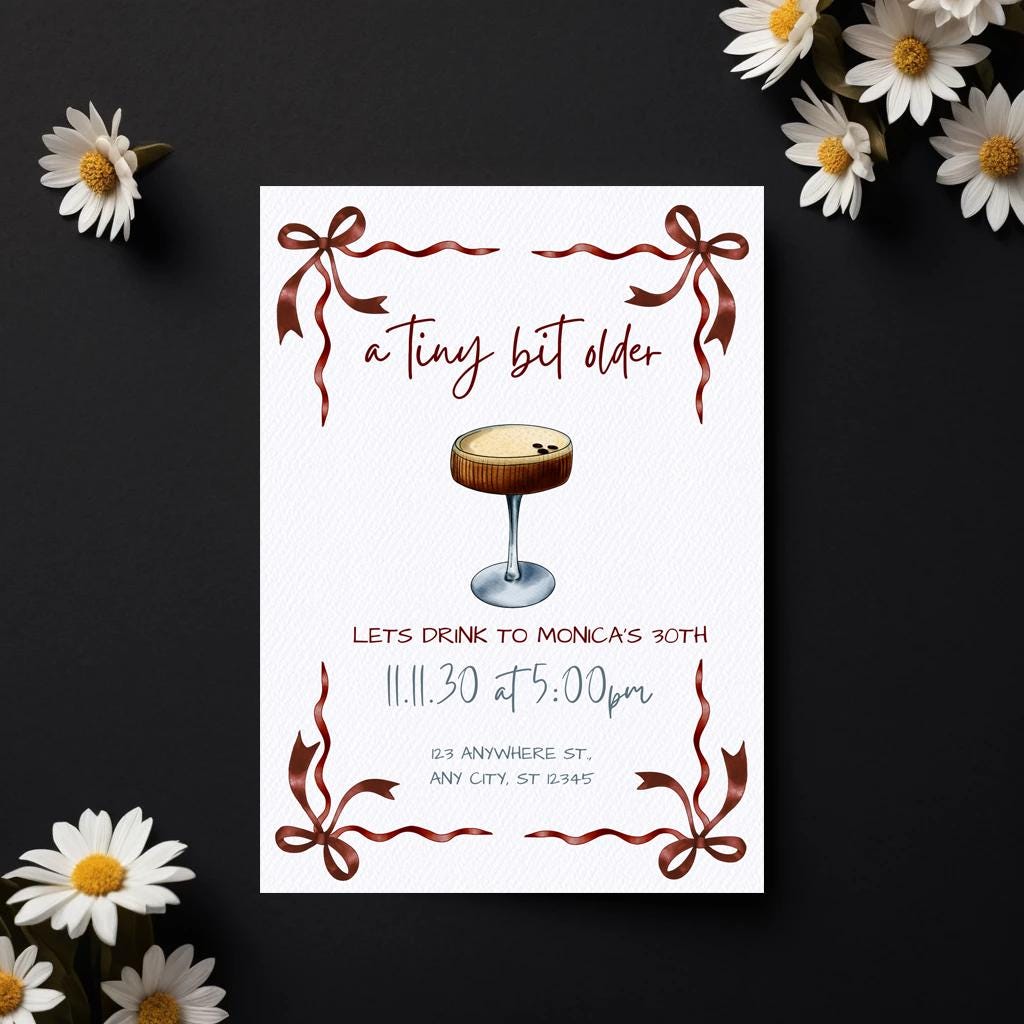 A Tiny Bit Older Birthday Invitation With Recipe | Hand Drawn 30th ...