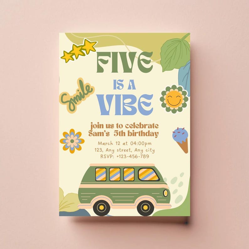 Boy 5th Birthday | Five is A Vibe Digital Invitation Template | Fifth ...