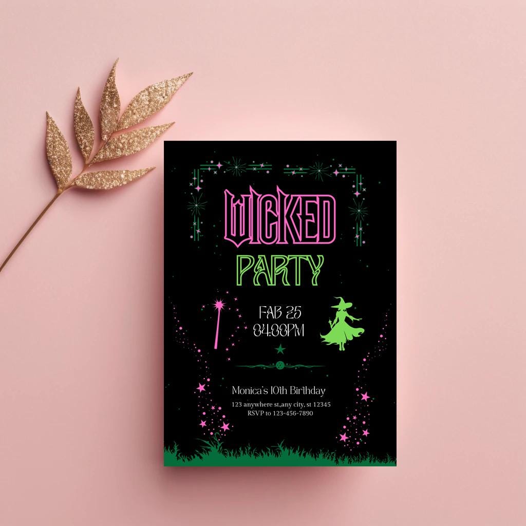 Wicked Birthday Party Invitation | Pink and Green Party | Wicked ...