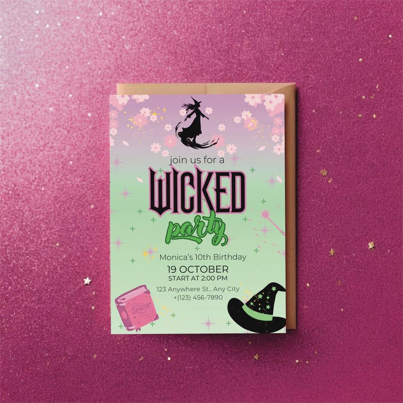 Editable Wicked Movie Party Invitation Template | Wicked the Musical ...
