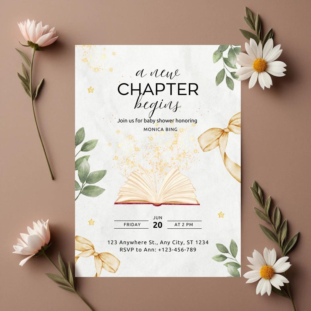 A New Chapter Begins Baby Shower Invitation | Once Upon A Time Shower | Storybook Baby Shower ...