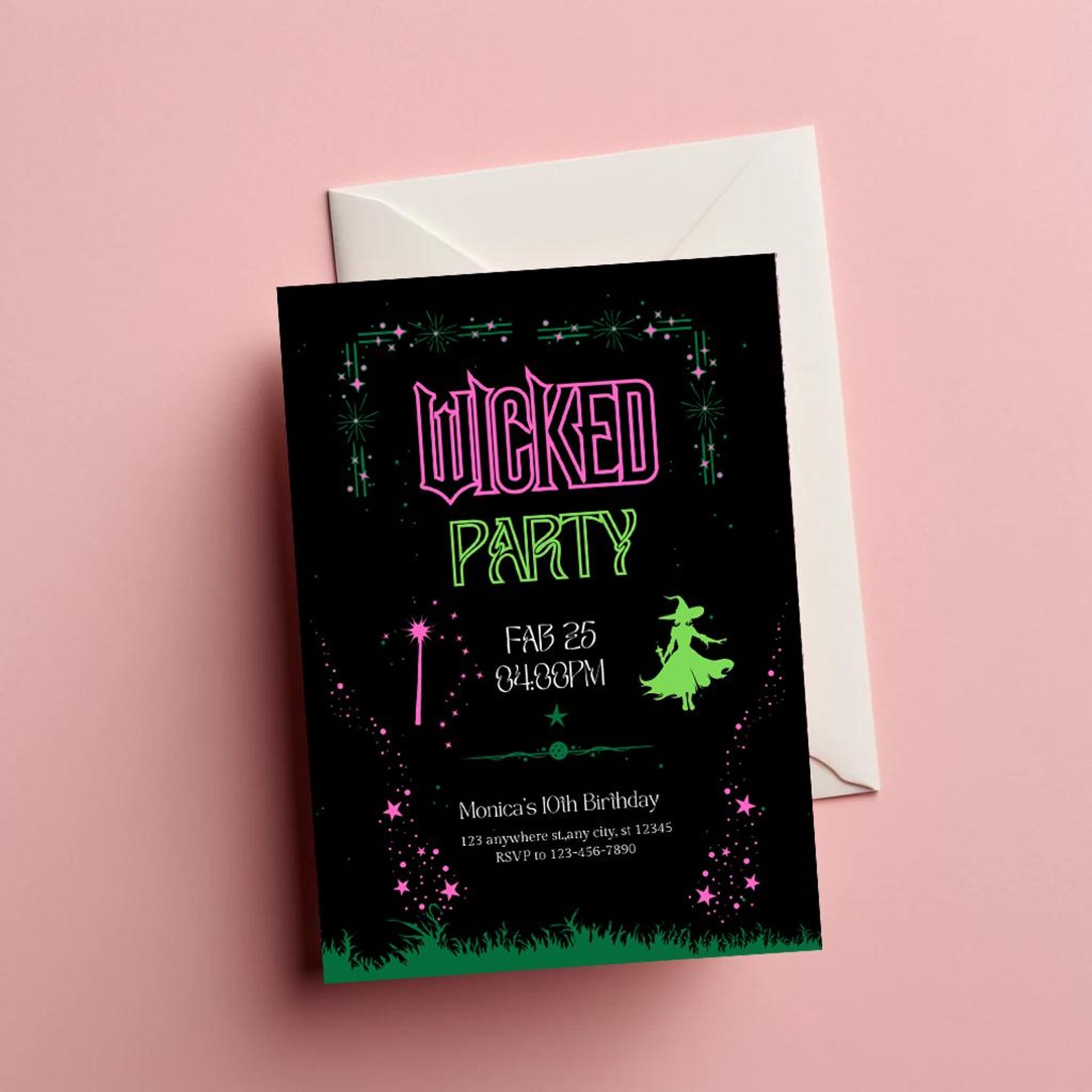 Wicked Birthday Party Invitation | Pink and Green Party | Wicked ...