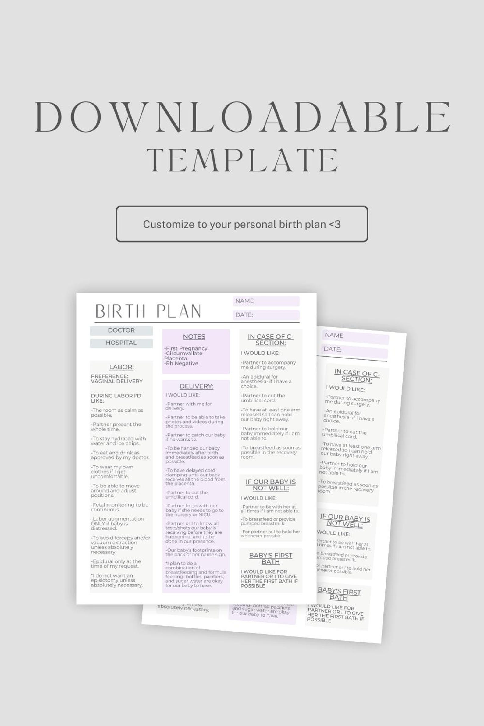 Birth Plan Template - Etsy
