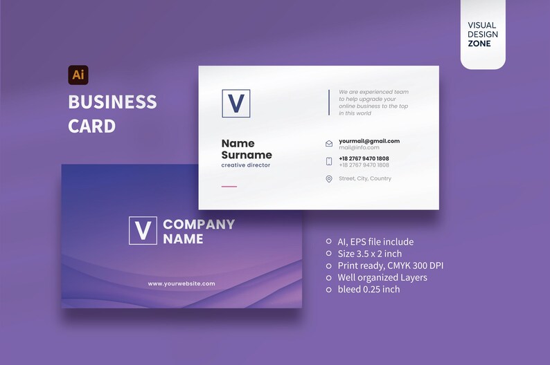 Business Card Template, Instant Download, Printable Business Card ...