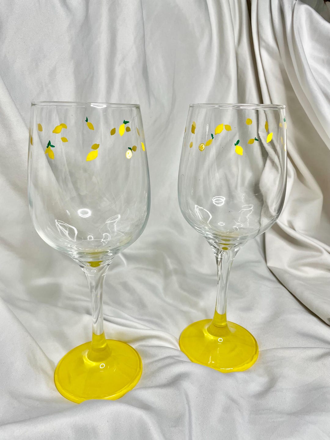 Hand Painted Lemon Wine Glass - Etsy