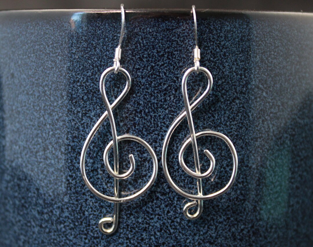 Handmade Sterling Silver Treble Clef Earrings Music Note Jewelry ...